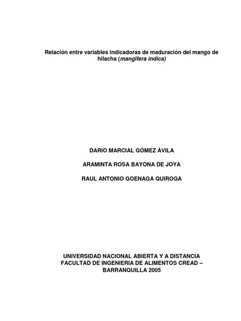 Relación Entre Variables Indicadores De Maduración Del Mango De Hilacho Pdf Citoplasma Mango
