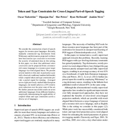 Token And Type Constraints For Cross Lingual Part Of Speech Tagging
