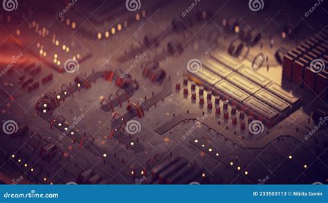 Futuristic Printed Circuit Board 3d Render Stock Illustration Illustration Of Metallic Grid