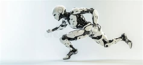 Running Robot Humanoid Figure In Dynamic Pose Sleek Design Futuristic
