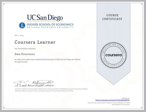 I Completed My Data Structures Course And Earned This Certificate From The University Of San