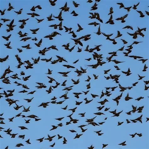 A Bird Swarm Flyes On Sky Ai Generated Stock Illustration