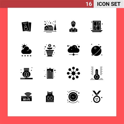 Set Of 16 Vector Solid Glyphs On Grid For Snow Home Worker Window Repair Editable Vector Design