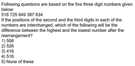 Direction Following Questions Are Based On The Five Three Digit