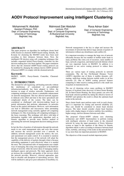 Pdf Aodv Protocol Improvement Using Intelligent Clustering