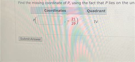 solved find the missing coordinate of p ﻿using the fact