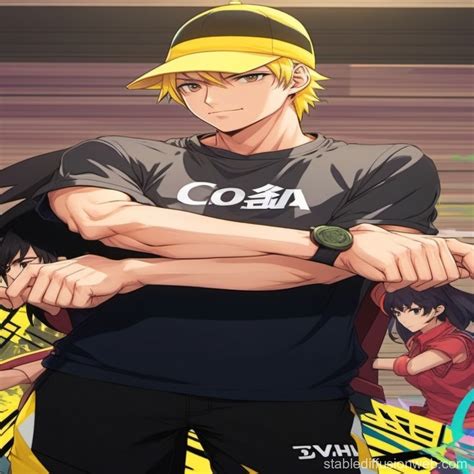 Man In Yellow Cap With Cell Shading Art Stable Diffusion Online