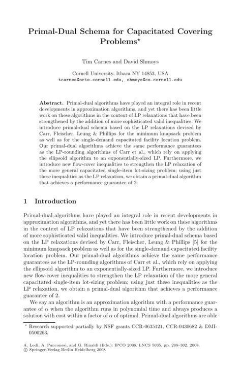 Pdf Primal Dual Schema For Capacitated Covering Problems