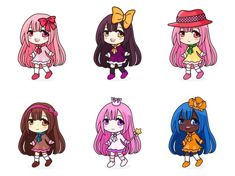 Collection Of Cute Isolated Anime Girls Illustrations With Different