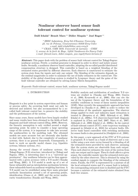 Pdf Nonlinear Observer Based Sensor Fault Tolerant Control For