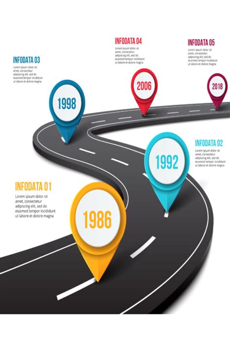 Vector Road Infographic With Pin Pointer Timeline Template With Markers On A Curved Road Line