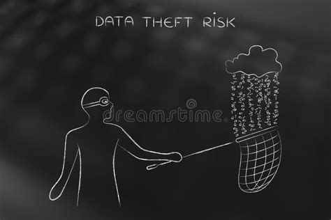 cloud with binary code rain and security lock and chain stock image