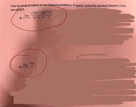 Solved Find The Limits At Infinity For The Following
