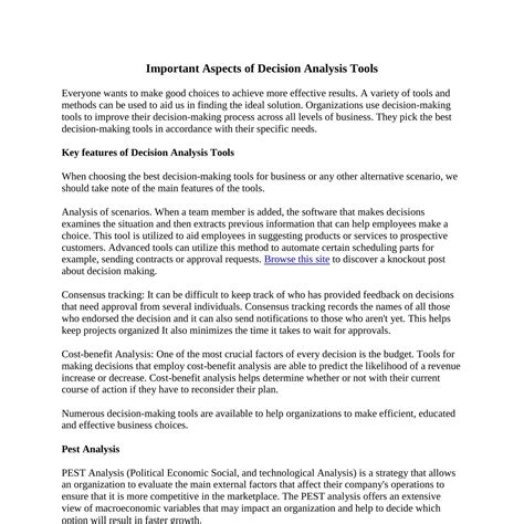 Important Aspects Of Decision Analysis Tools Pdf Docdroid