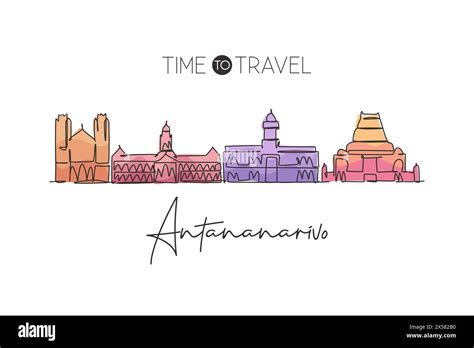 One Single Line Drawing Antananarivo City Skyline Madagascar