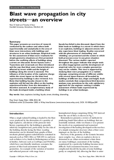 Pdf Blast Wave Propagation In City Streets—an Overview