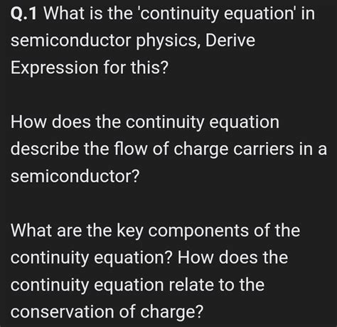 Solved Q 1 ﻿what Is The Continuity Equation In