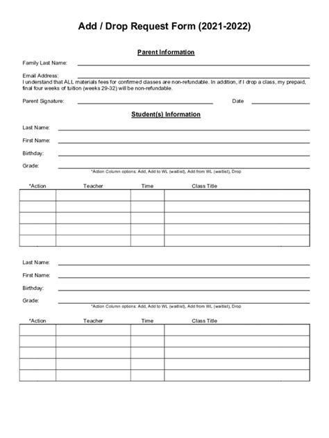 Fillable Online Add Drop Request Form Fax Email Print PdfFiller