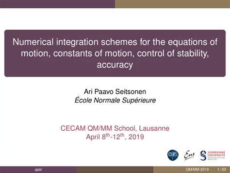 Ppt Numerical Integration Schemes For The Equations Of Motion