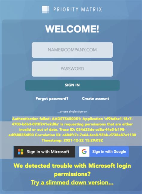 How To Resolve Microsoft Authentication Errors Priority Matrix Help