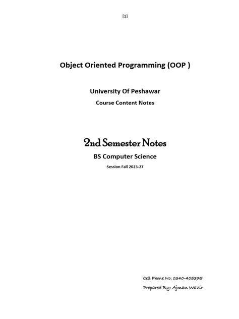 Object Oriented Programming Note Pdf C Class Computer Programming