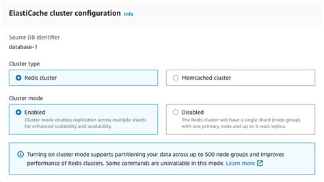 Criar um cache do Amazon ElastiCache usando as configurações da instância de banco de dados do