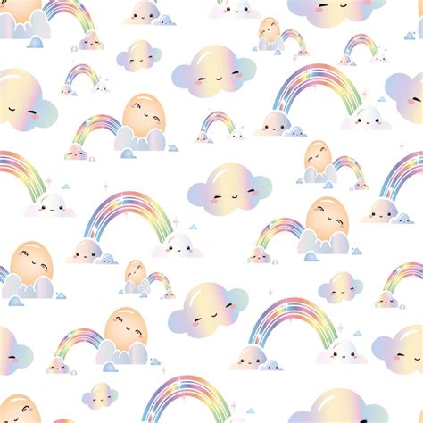 Cute Kawaii Magical Rainbow Seamless Pattern Premium Vector