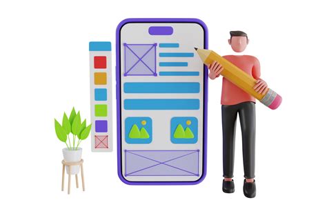 Ux Ui Design Concept With Character And Text Place Man Creates A Custom Design For A Mobile