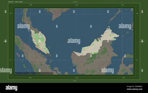 Malaysia Highlighted On A Topographic Osm Germany Style Map Map With The Countrys Capital