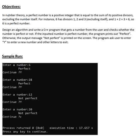 Solved Objectives In Number Theory A Perfect Number Is A Chegg Com