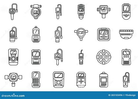 Gas Detector Icons Set Outline Vector Meter Instrument Stock Vector Illustration Of Icons
