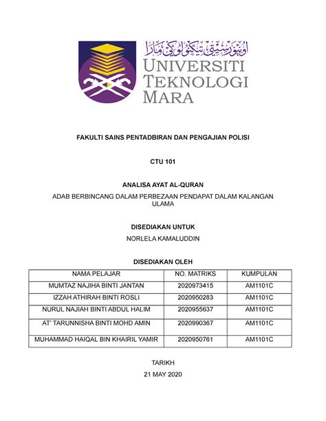 Assignment Ctu101 Analisa Ayat Al Quran Fakulti Sains Pentadbiran