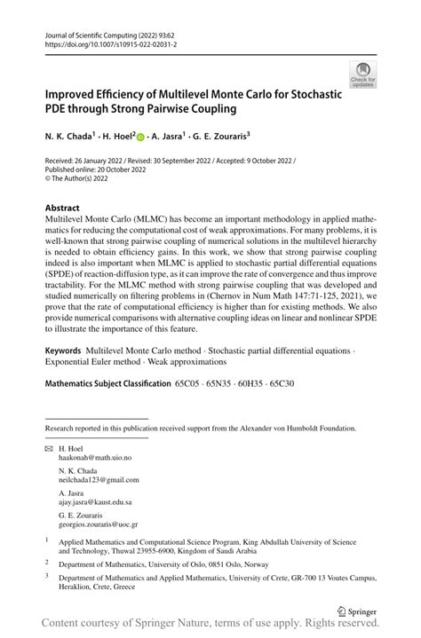 Pdf Improved Efficiency Of Multilevel Monte Carlo For Stochastic Pde