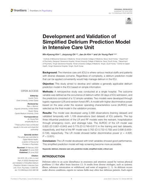 Pdf Development And Validation Of Simplified Delirium Prediction