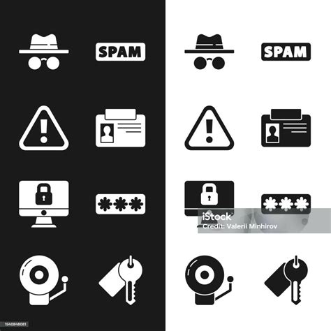 Set Identification Badge Exclamation Mark In Triangle Incognito Mode Spam Lock Computer Monitor