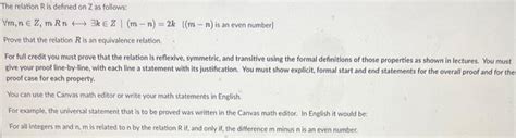 Solved The Relation R Is Defined On Z As Follows Chegg