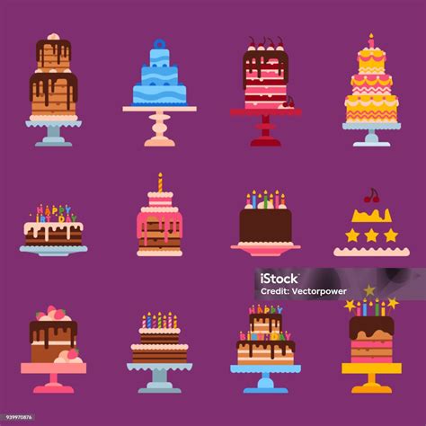 결혼식 이나 생일 파이 케이크 과자 디저트 베이커리 식 맛 있는 벡터 일러스트 레이 션 플랫 장식함에 대한 스톡 벡터 아트 및 기타 이미지 Istock