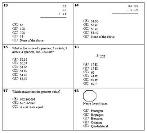 Multiple Choice Math Test