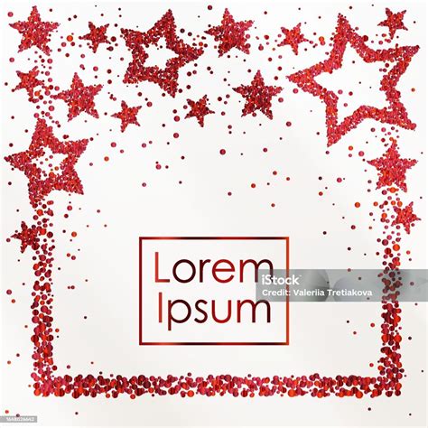 빨간색 반짝임 반짝이 흰색 배경에 텍스트를 위한 공간으로 만든 별과 프레임이 있는 카드 벡터 그림입니다 배너 디자인 로고 웹 초대장 비즈니스 파티 요소 공란에 대한 스톡