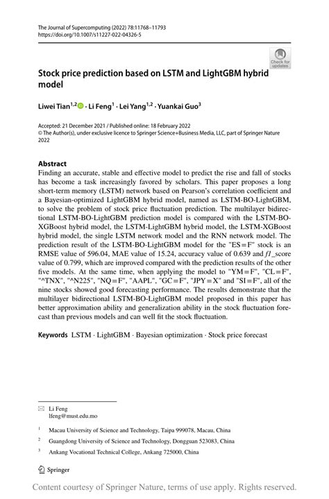 Stock Price Prediction Based On Lstm And Lightgbm Hybrid Model