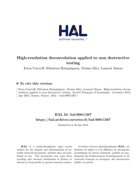 Pdf High Resolution Deconvolution Applied To Non Destructive Testing