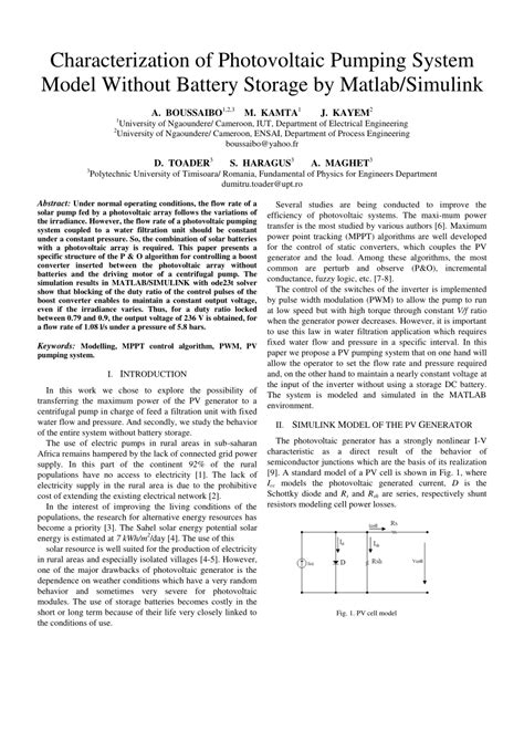 Pdf Characterization Of Photovoltaic Pumping System Model Without
