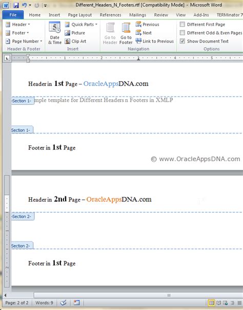 Different Headers And Footers For Different Pages Of Xmlp Layout Oracleappsdna