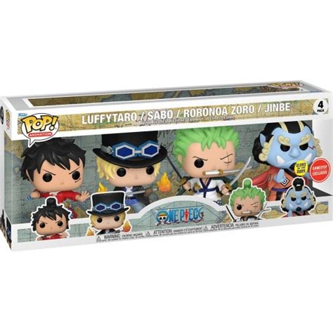 figurine funko pop luffytaro sabo roronoa zoro and jinbe glow in the