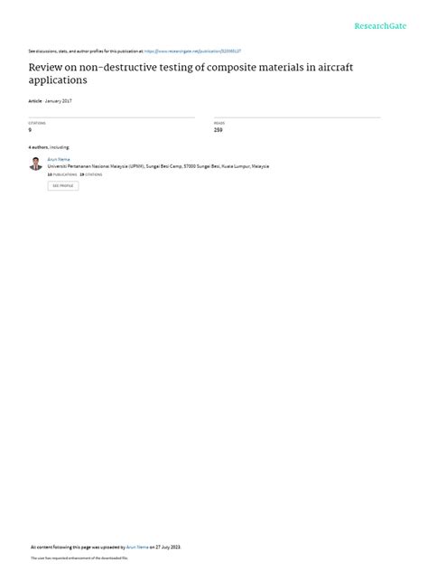 Review On Non Destructive Testing Of Composite Materials In Aircraft Applications Pdf