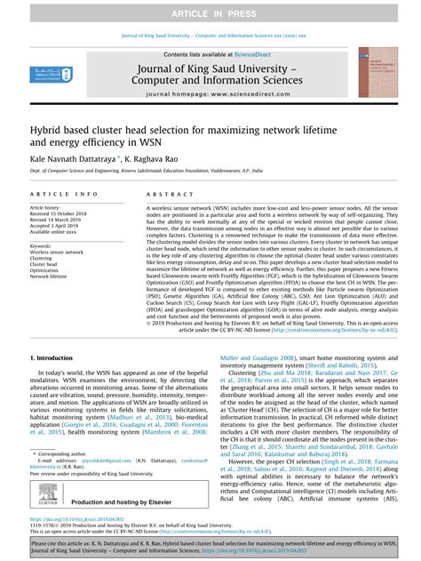 Pdf Hybrid Based Cluster Head Selection For Maximizing Network Lifetime And Energy Efficiency