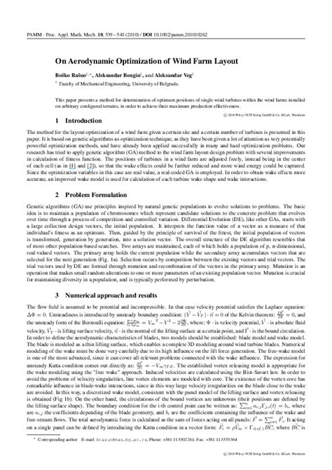 Pdf On Aerodynamic Optimization Of Wind Farm Layout
