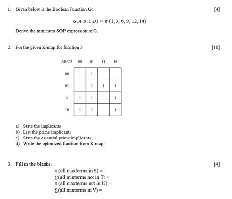 Solved 1 Given Below Is The Boolean Function G 4 Chegg Com