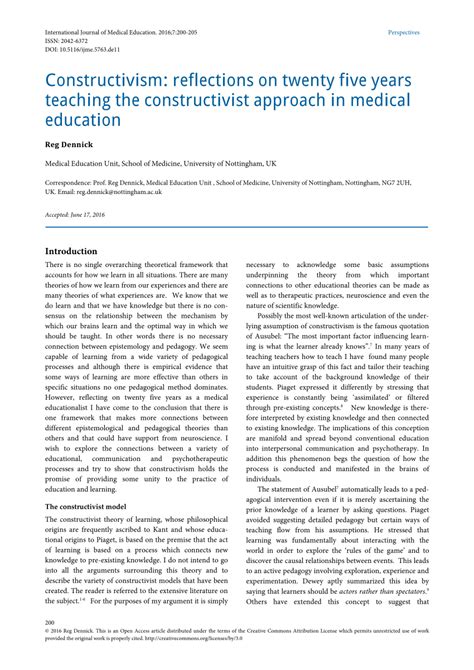 Pdf Constructivism Reflections On Twenty Five Years Teaching The Constructivist Approach In