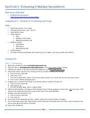 Excel Assignment 3 1 Doc Excel Lab 3 Formatting Multiple Spreadsheets References If Needed